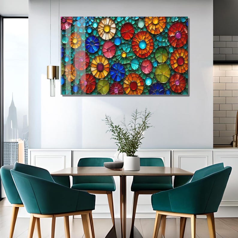 Bunte Mosaik-Glas-Wand-Kunst, Glasmalerei-Art-Dekor, abstrakte ...
