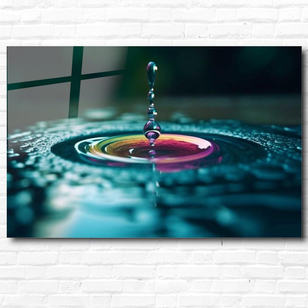 Splash Water Drop Tempered Glass Wall Art,abstract Panoramic Glass Wall ...