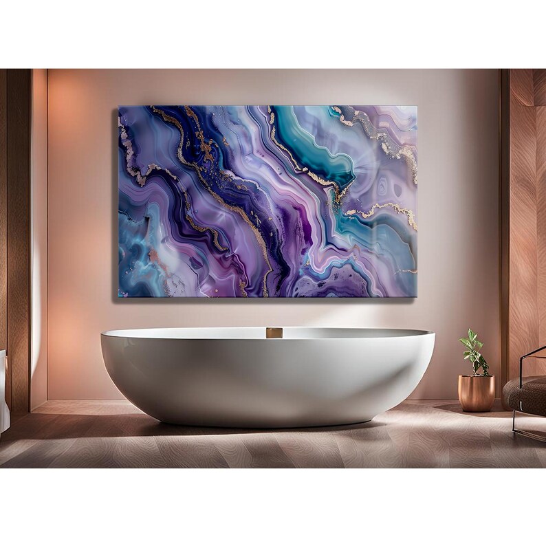 Purple Marble Glass Wall Art: Abstract Gold Veins, Tempered Glass - Etsy