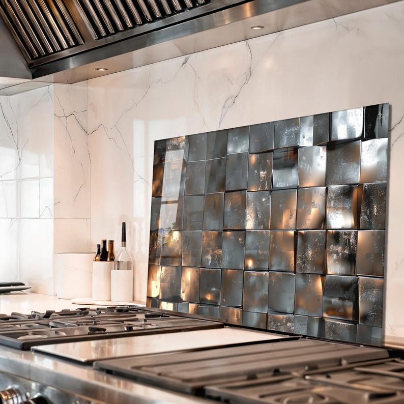 Tempered Glass Wall Art, Metallic Geometric Modern Decor, Contemporary ...