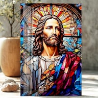 Jesus Stained Glass Art, Jesus Wall Art, Cross Wall Decor, Stained ...