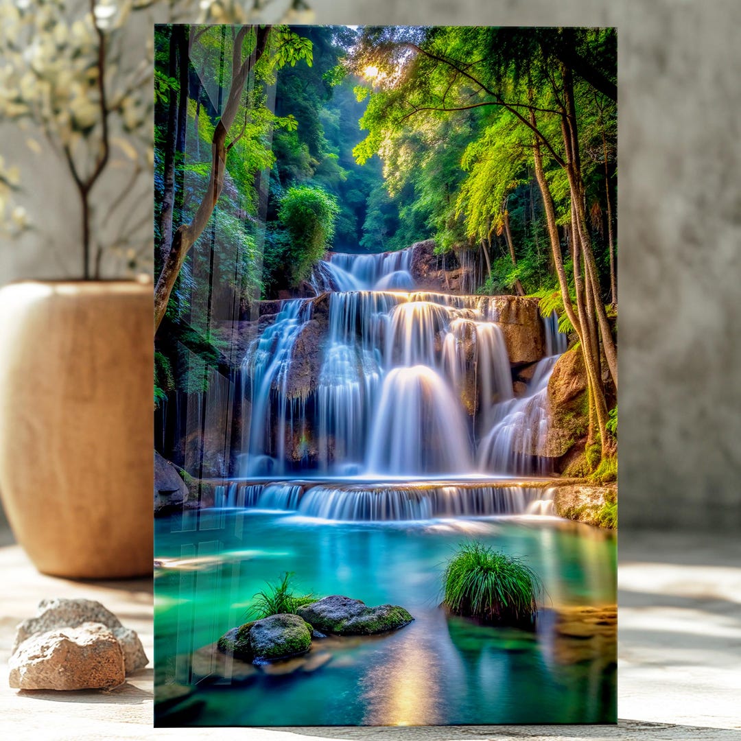 Tempered Glass Waterfall Wall Art: Modern Panoramic Landscape - Etsy
