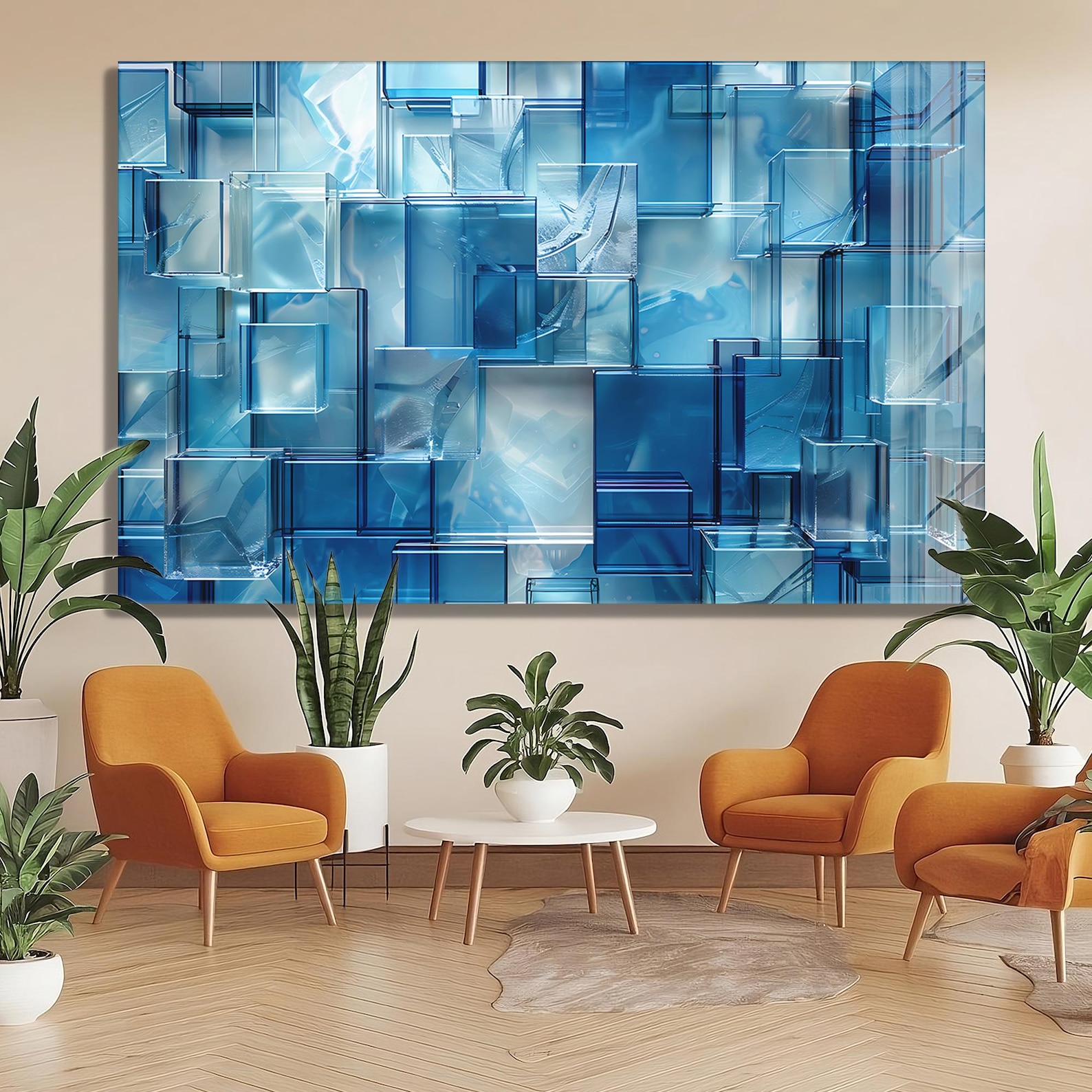 Blue Geometric Tempered Glass Wall Art, Modern Abstract Panel - Etsy