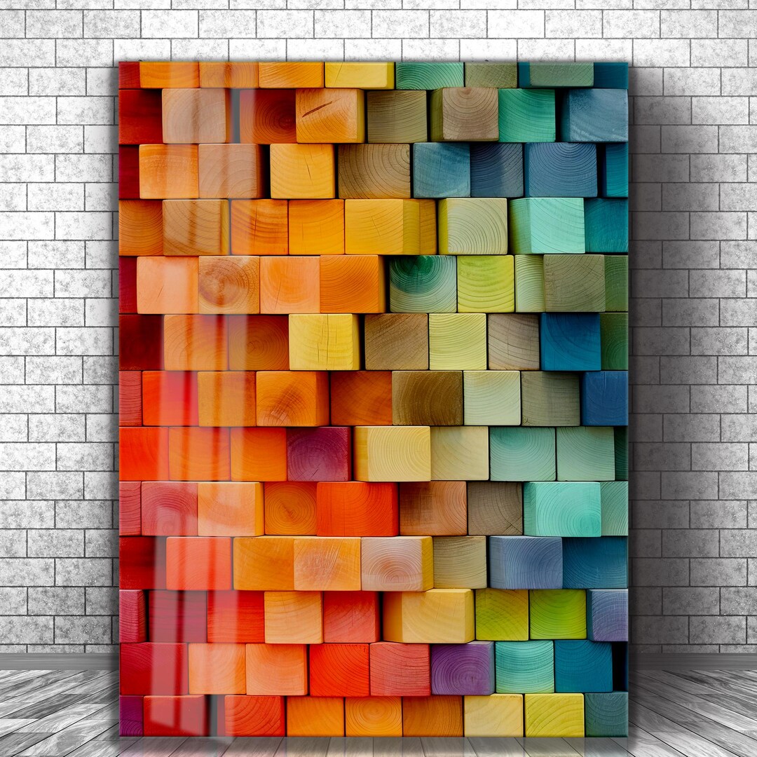 Tempered Glass 3D Look Wall Art: Rustic Boho Geometric Cube - Etsy