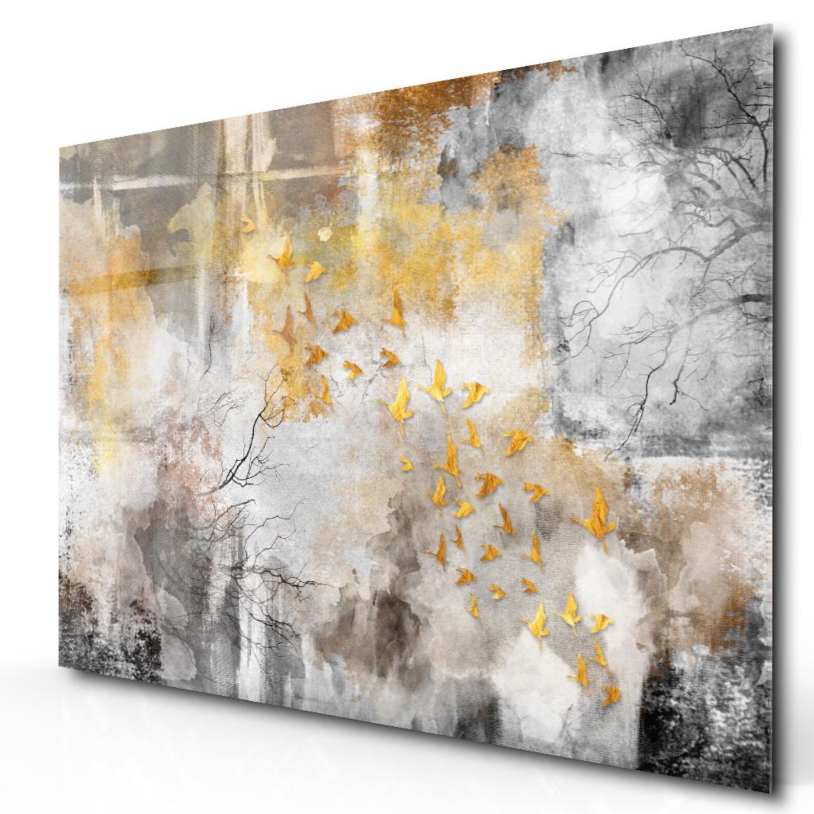 Modern Gold Brushstroke Tempered Glass Artwork,golden Harmony ...