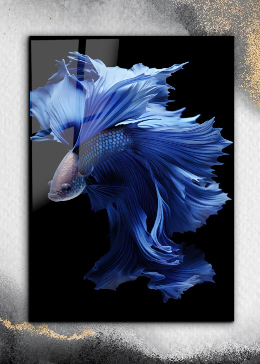 Abstract Blue Betta Fish Glass Wall Art– Extra Large Tempered Glass ...