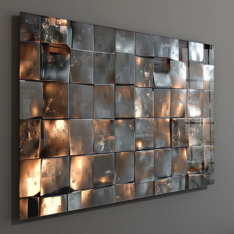 Tempered Glass Wall Art, Metallic Geometric Modern Decor, Contemporary ...