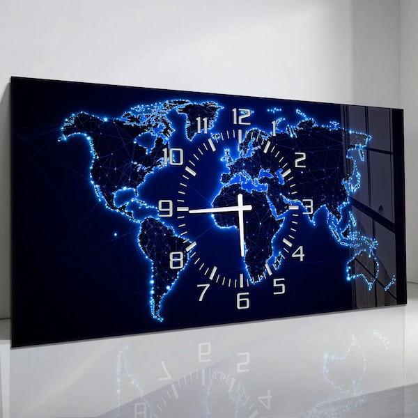 Glass World Map Clock - Etsy