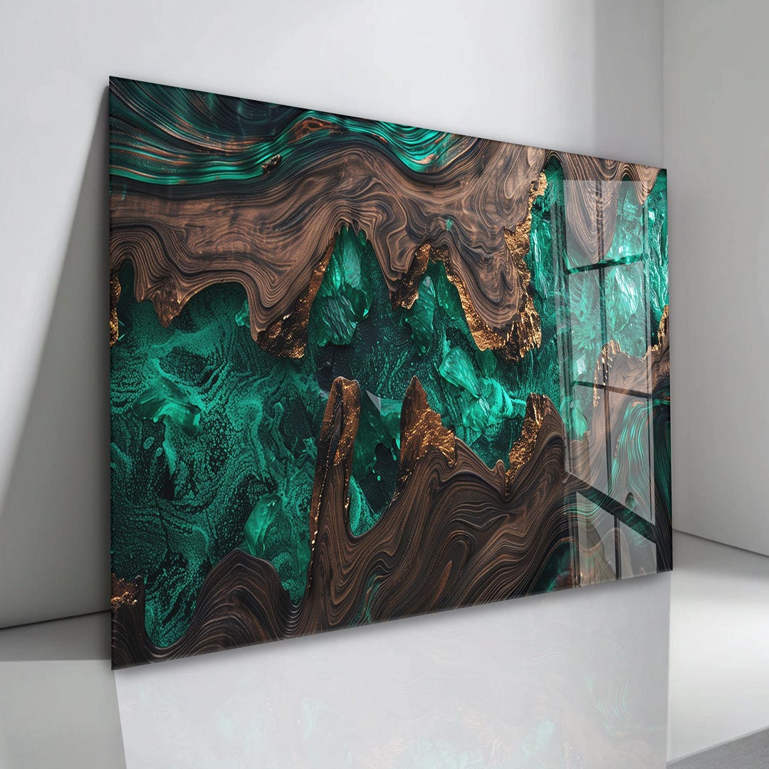 Emerald & Gold Geode Tempered Glass Wall Art - Luxury Abstract Decor - Etsy