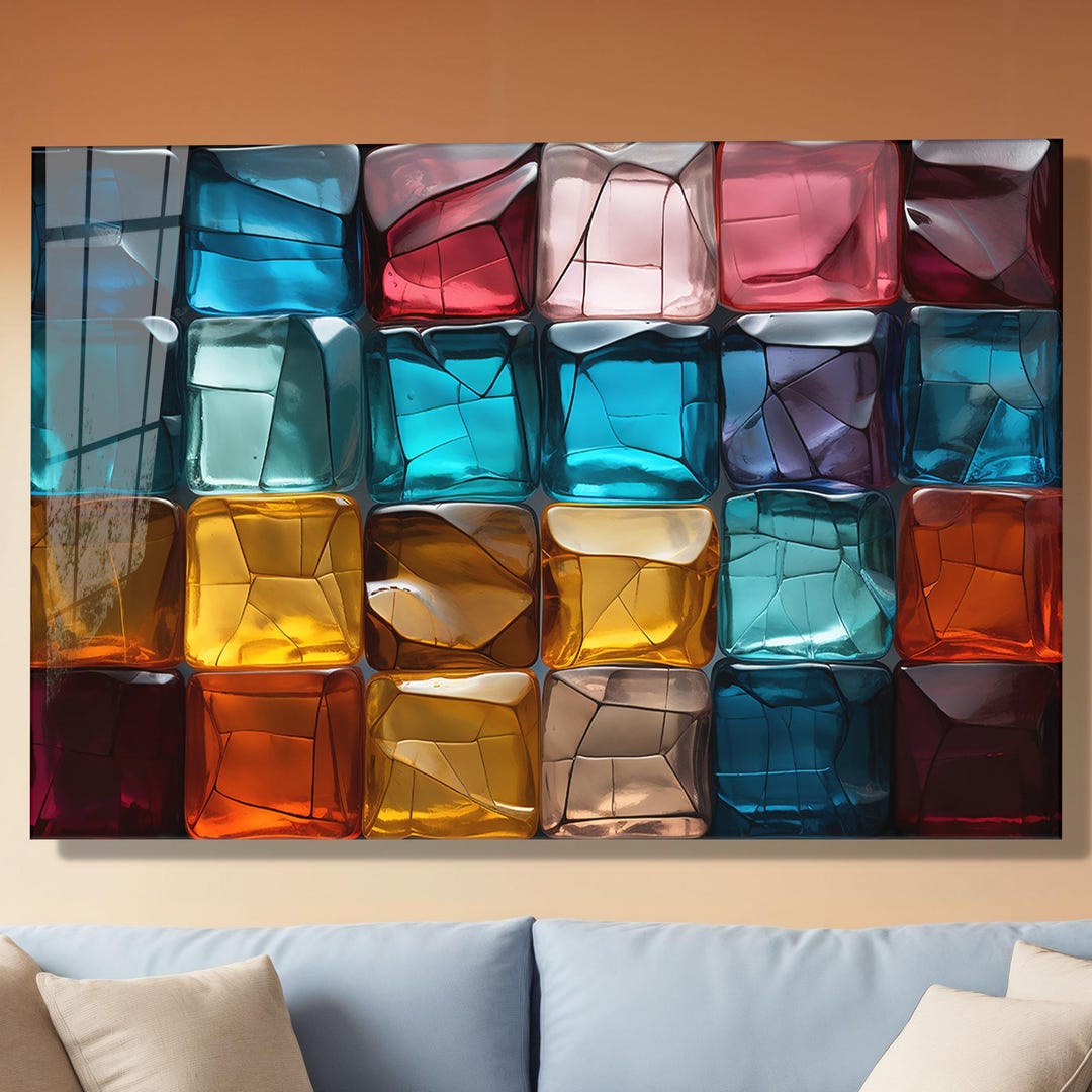 Tempered Glass Wall Art | Colorful Glass Block Mosaic | Modern Abstract ...