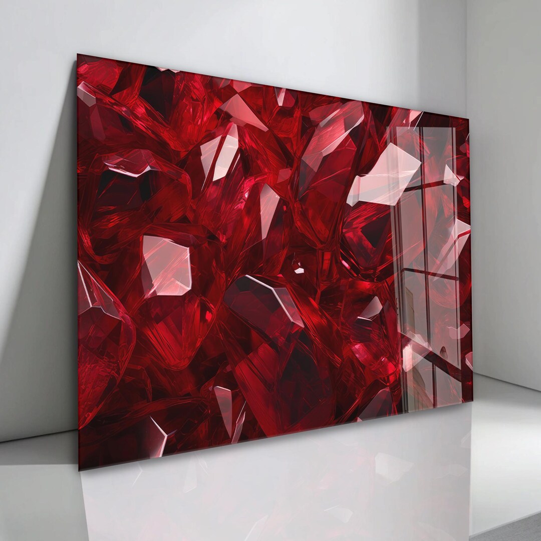 Abstract Red Crystal Tempered Glass Wall Art -modern Luxury Wall Decor ...
