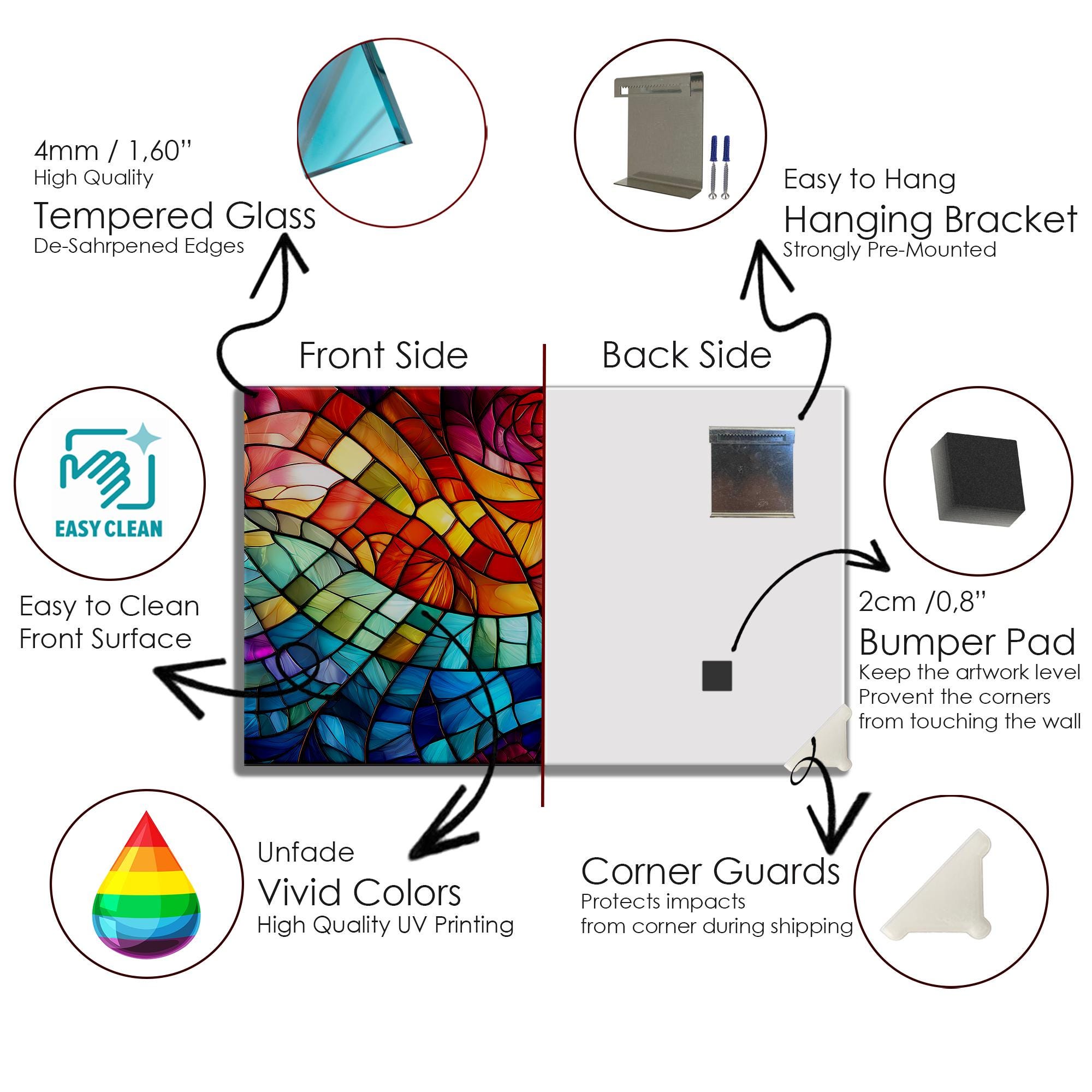 Tempered Glass Wall Art: Modern Stained Glass Effect, Vibrant Abstract ...