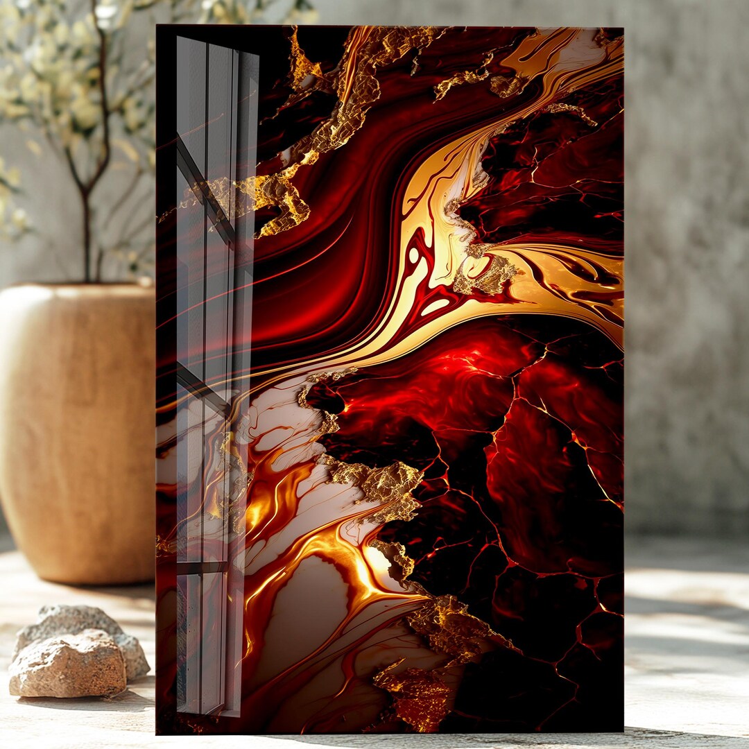 Red Marble Abstract Tempered Glass Wall Art: Modern Home Decor - Etsy