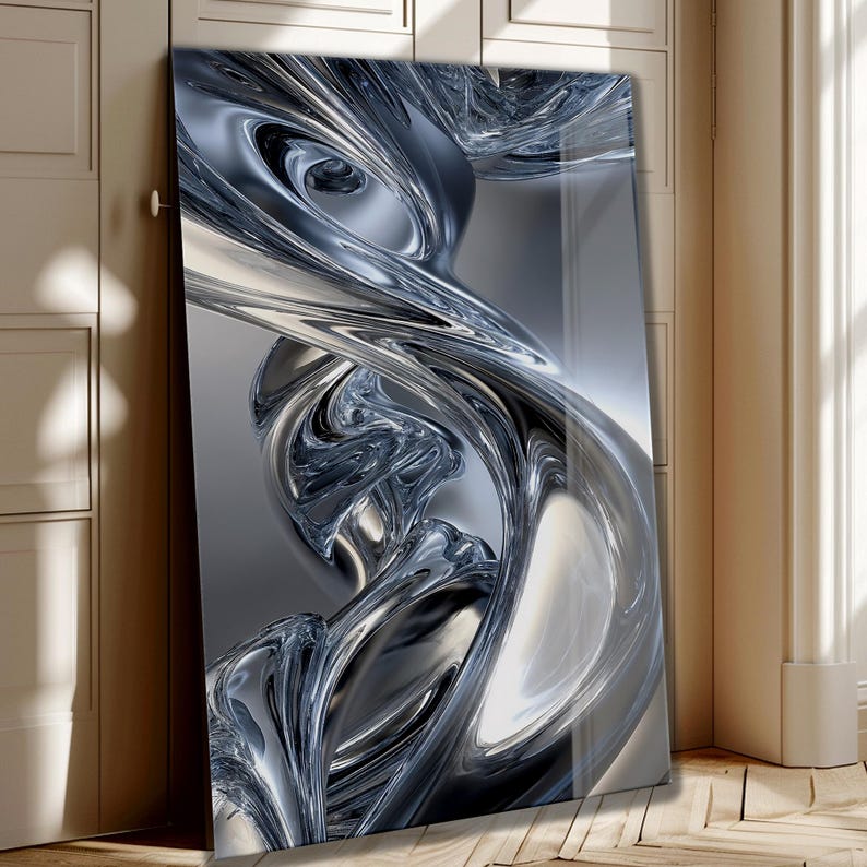 Silver Abstract Tempered Glass Wall Art: Modern Home Decor - Etsy