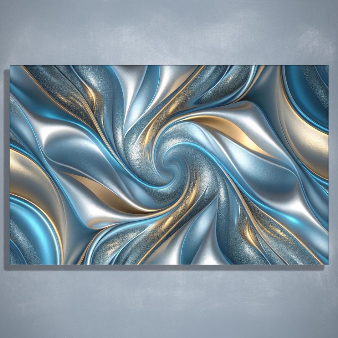 Blue Silver Abstract Tempered Glass Wall Art: Modern Metallic Decor - Etsy