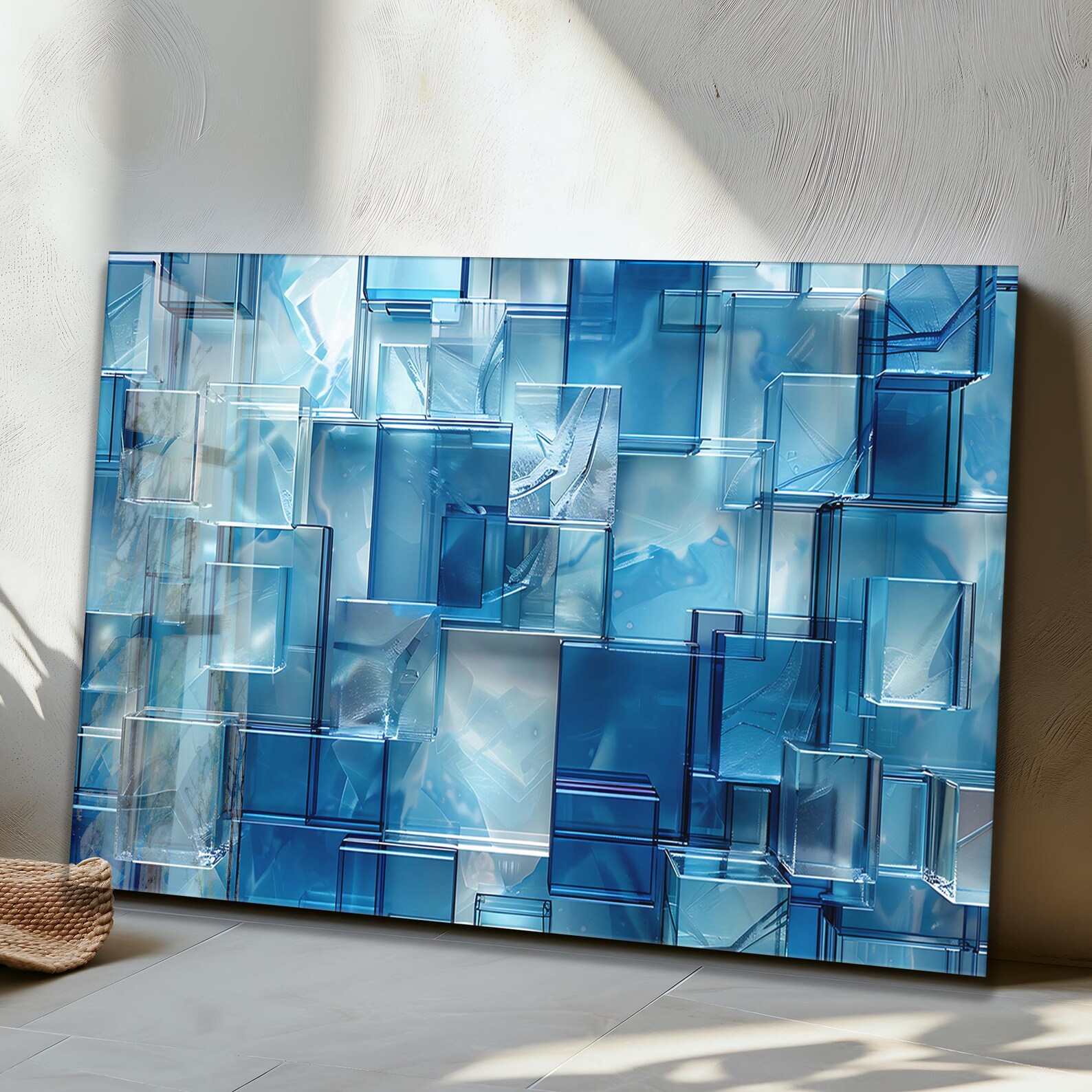Blue Geometric Tempered Glass Wall Art, Modern Abstract Panel - Etsy