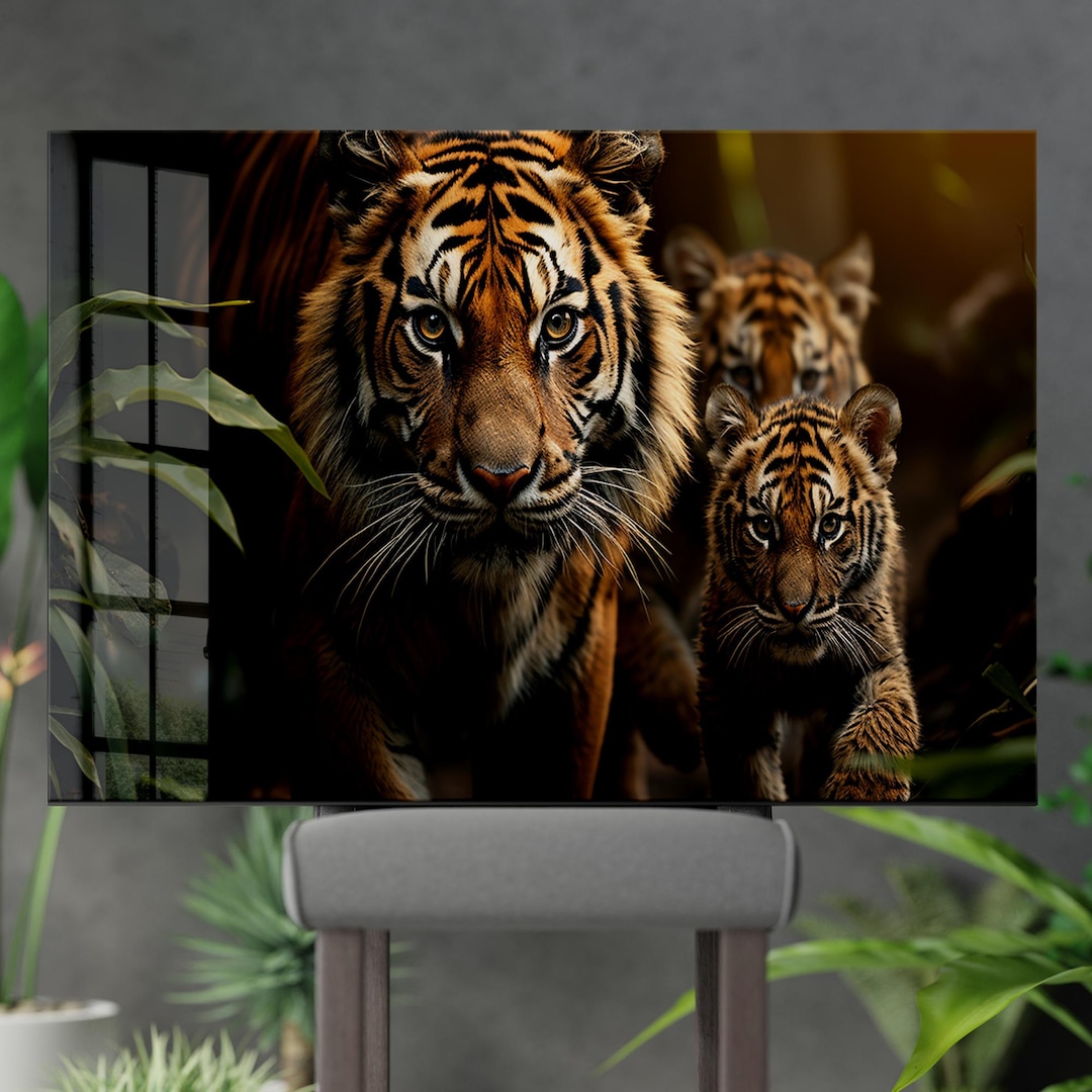 Tempered Glass Tiger Wall Art: Mother and Cubs - Jungle Home Decor - Etsy