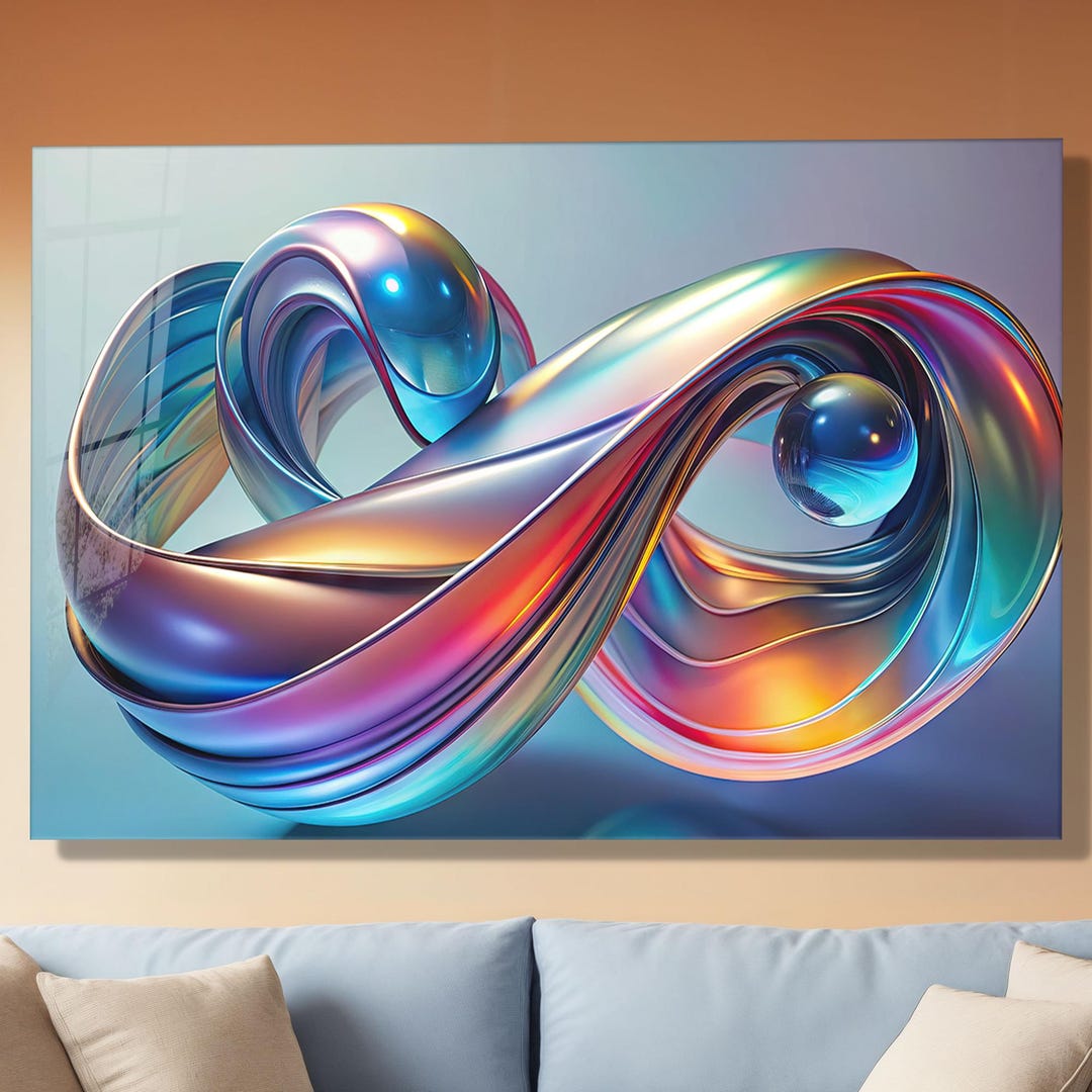 Abstract Infinity Symbol Tempered Glass Wall Art: Rainbow Metallic Home ...