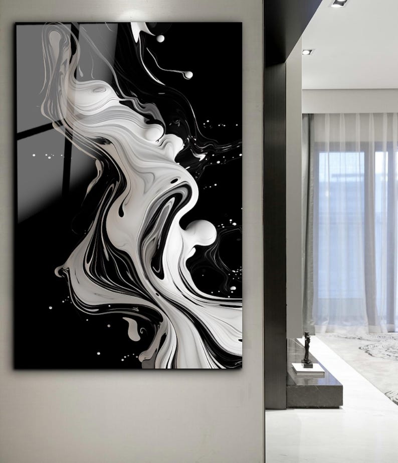 Black and White Smoke Abstract Tempered Glass Wall Art - Etsy