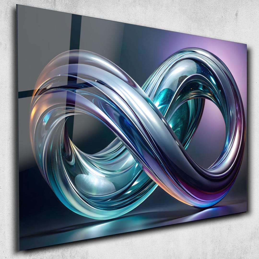 Abstract Infinity Symbol Tempered Glass Wall Art: Teal & Silver - Etsy