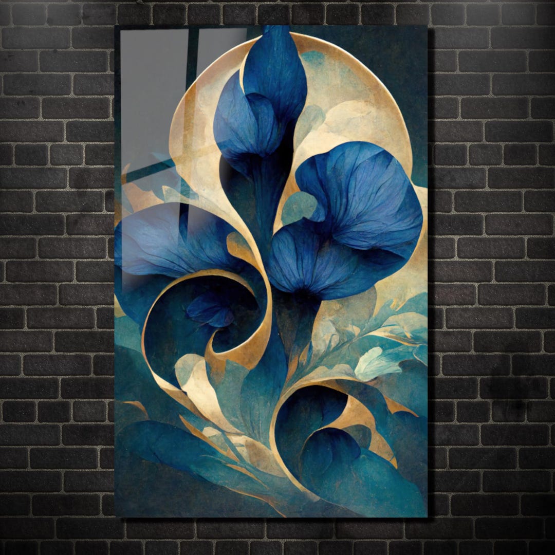 Blue Acrylic Wall Art-tempered Glass Wall Art-blue Abstract Wall Art ...