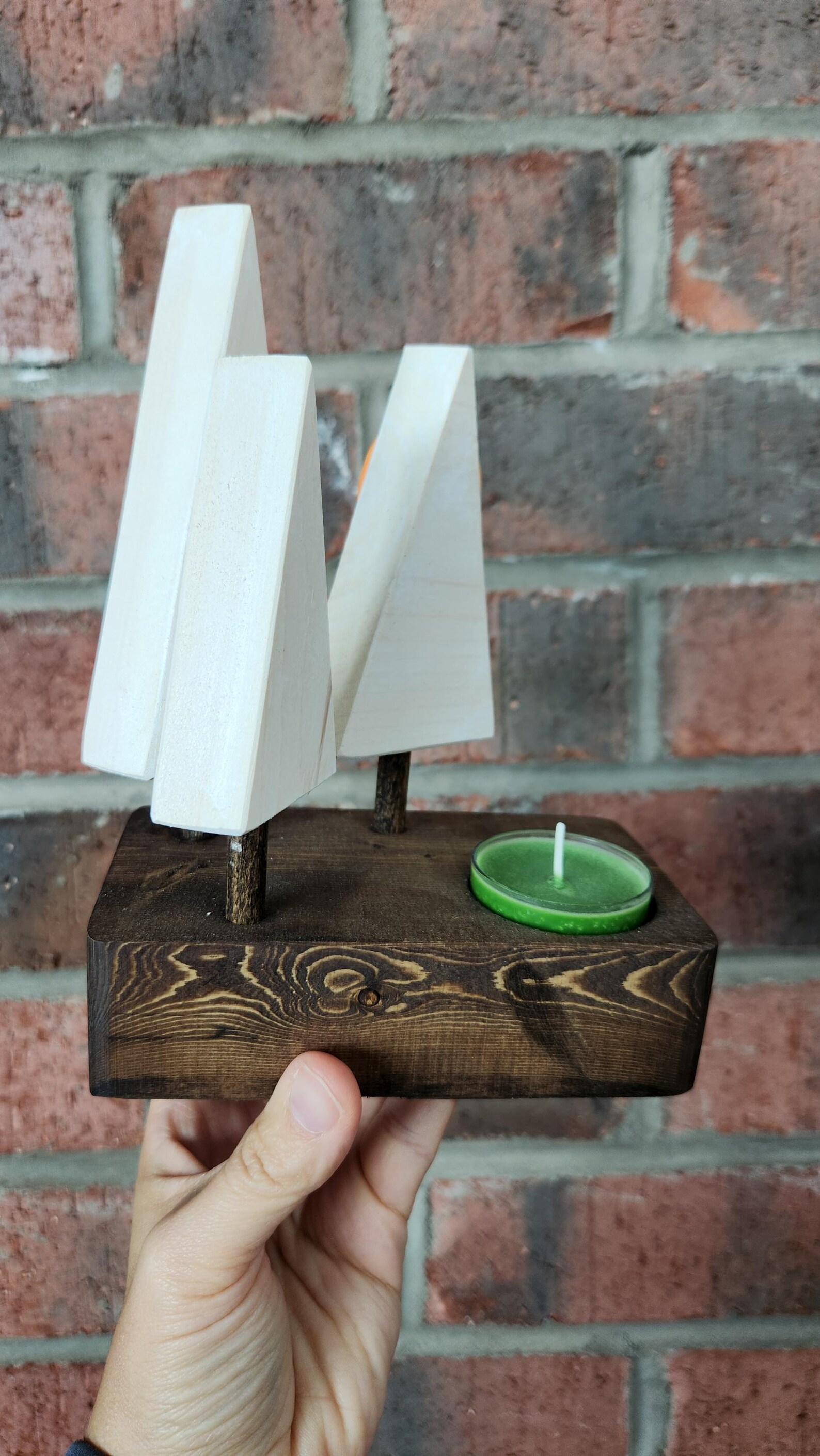 Handcrafted Wooden Tealight Tree Set: Pine & Moon Decor - Etsy