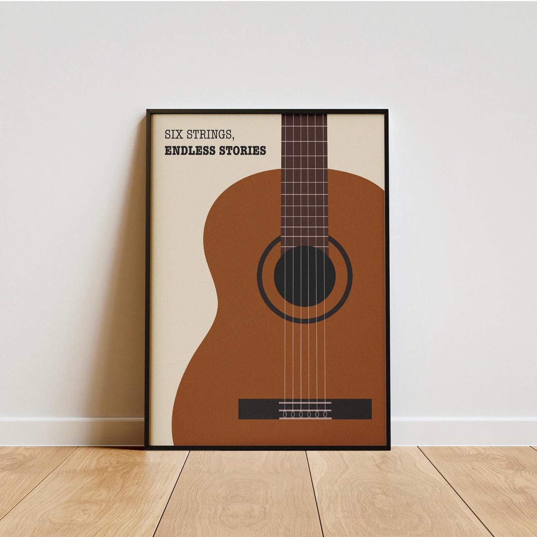 Acoustic Guitar Poster, Minimalist Music Wall Art, Six Strings Print ...