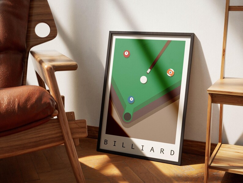 Minimalist Billiards Poster, Pool Table Wall Art, Modern Game Room Wall ...