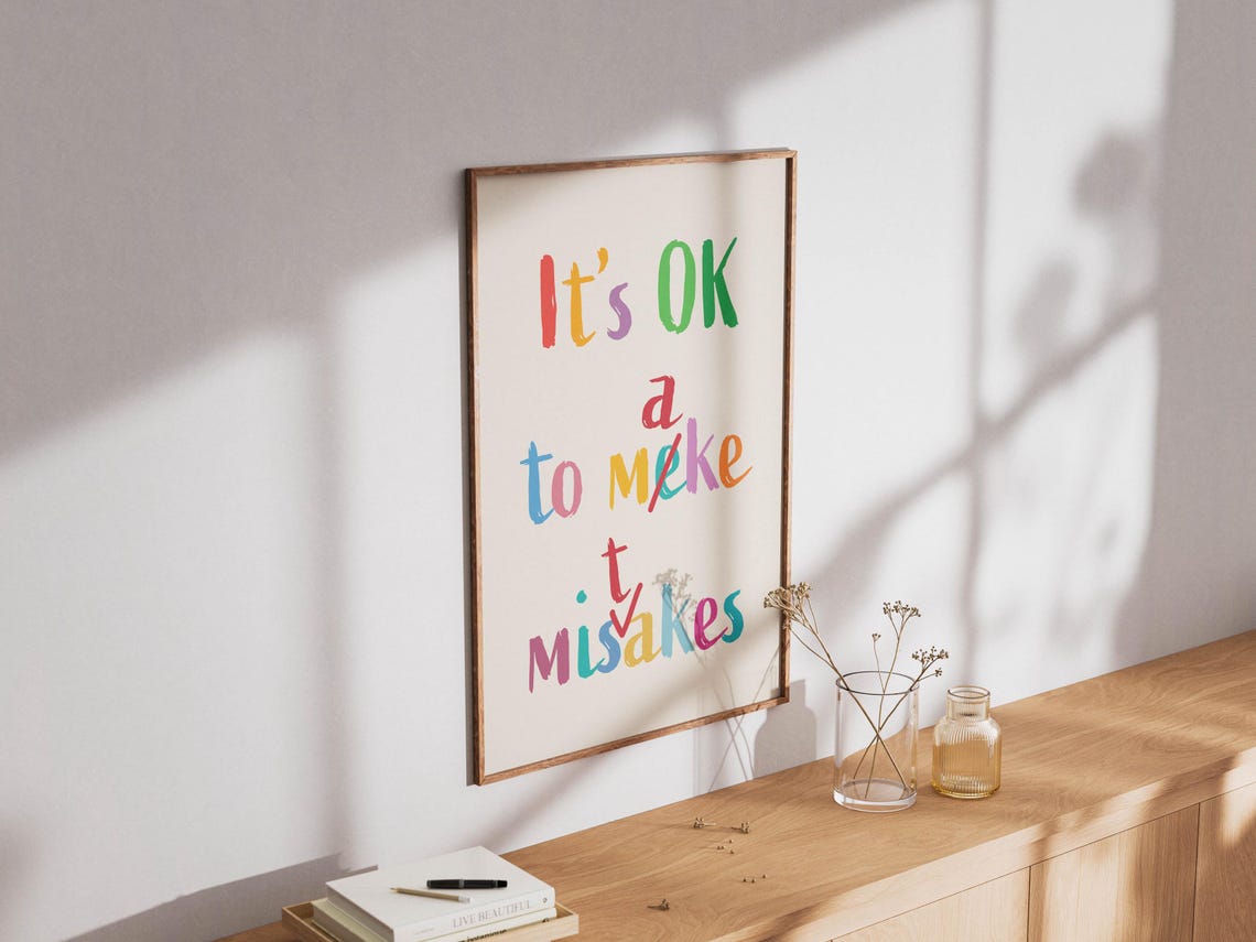 It’s OK to Make Mistakes Poster, Motivational Wall Art, Growth Mindset ...