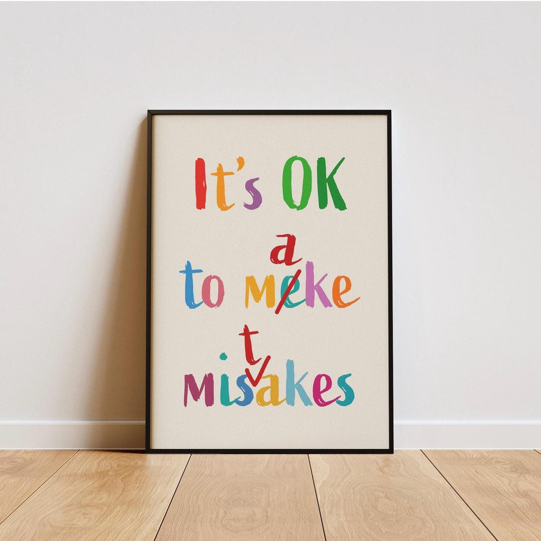 It’s OK to Make Mistakes Poster, Motivational Wall Art, Growth Mindset ...