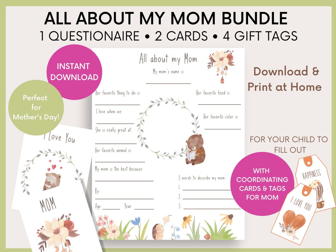 All About My Mom Questionnaire Printable Mother's Day Gift for Mom ...