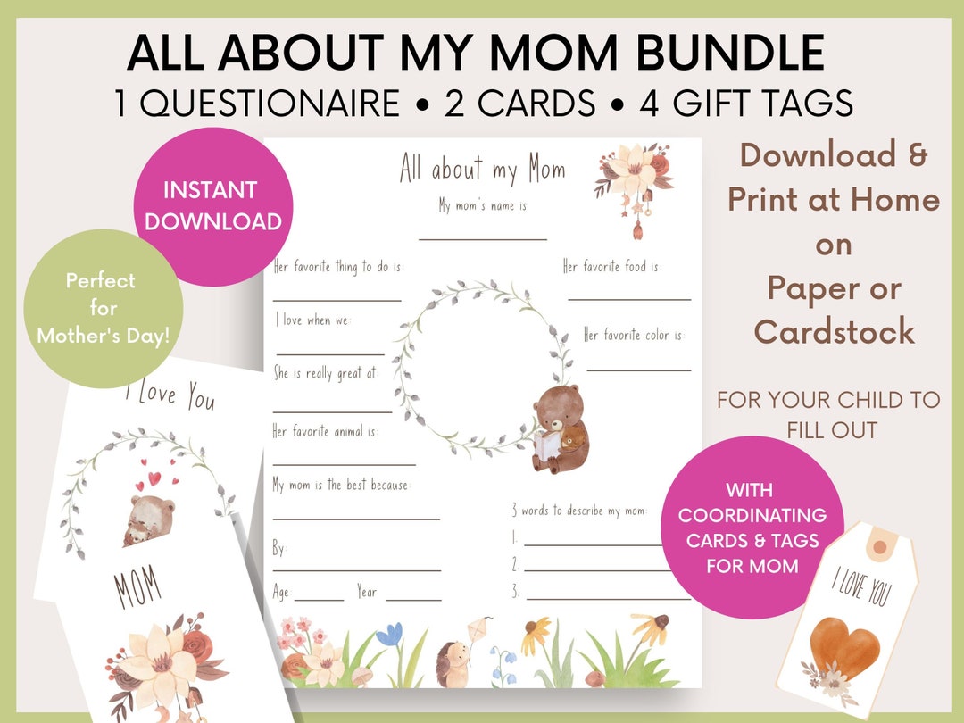 All About My Mom Questionnaire Printable Mother's Day Gift - Etsy