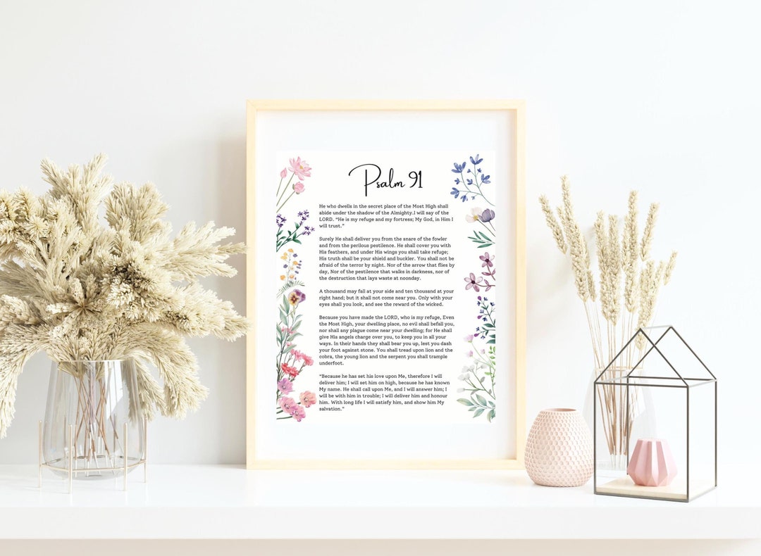 Psalms 91 Wall Art, Prayer for Protection, Floral Design, Baptism Gift ...