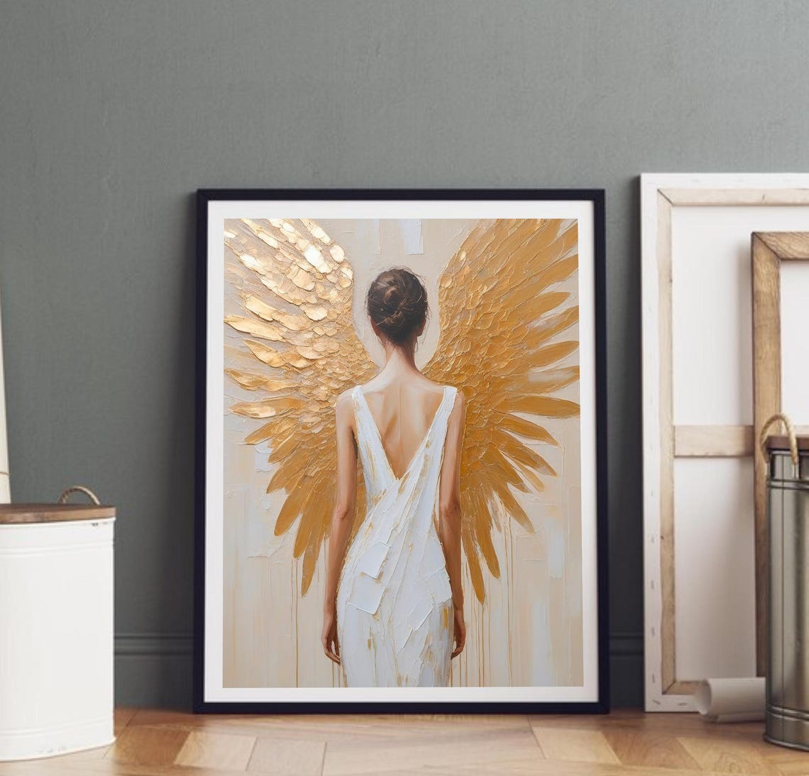 Heavenly Gold Angel Wings Wall Art Set - Abstract Digital Download of 6 ...