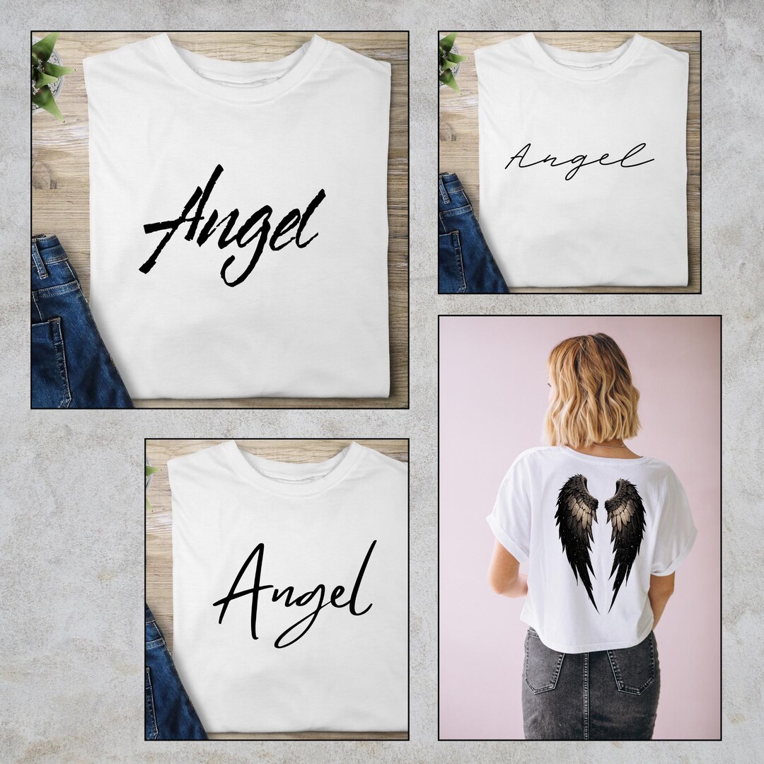 Dark Angel Wings and Inscription Angel T-shirt Print PNG - Etsy