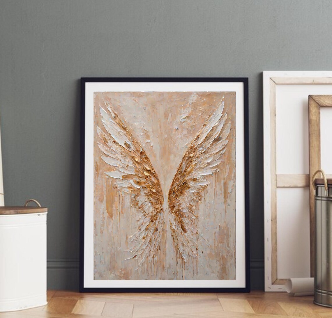 Heavenly Gold Angel Wings Wall Art Set - Abstract Digital Download of 6 ...
