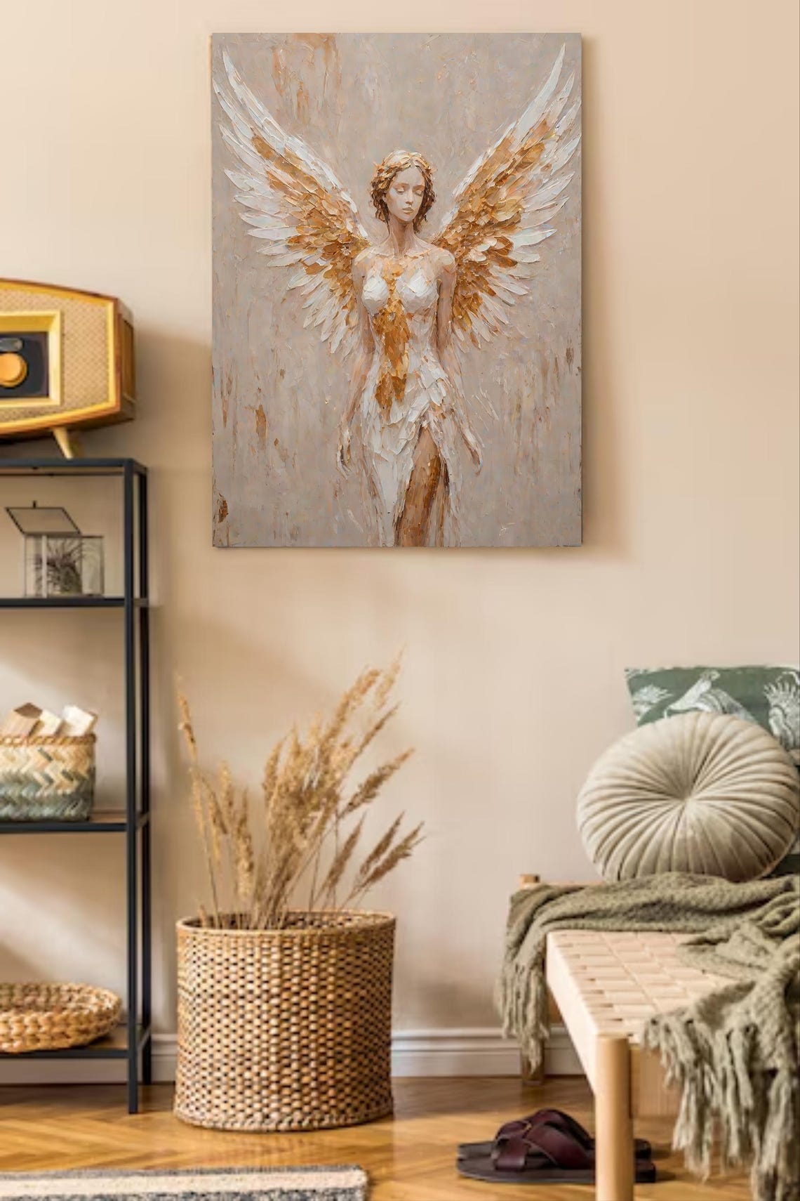 Heavenly Gold Angel Wings Wall Art Set - Abstract Digital Download of 6 ...
