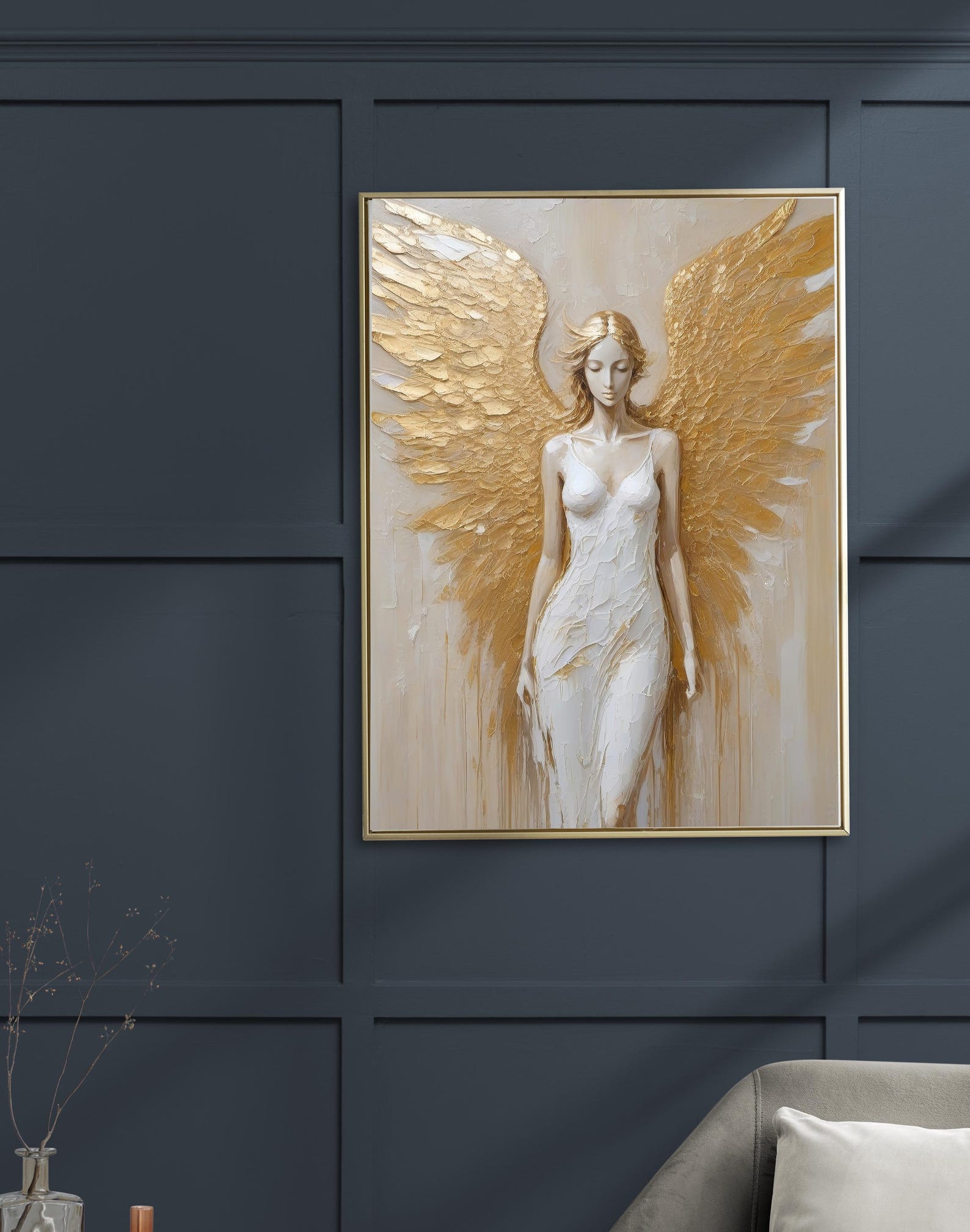 Heavenly Gold Angel Wings Wall Art Set - Abstract Digital Download of 6 ...