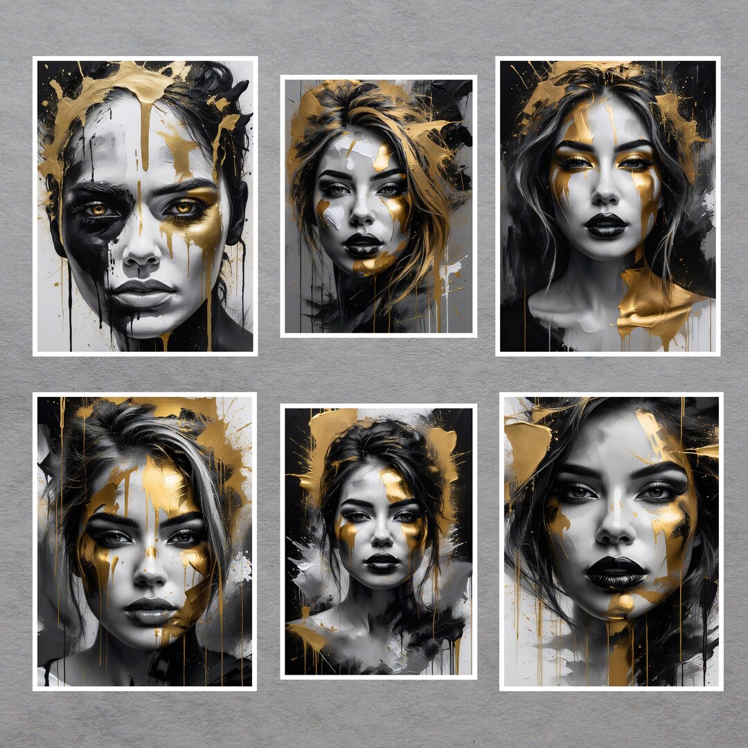 Black and Gold Abstract Female Portrait | Modern Glam Wall Decor ...