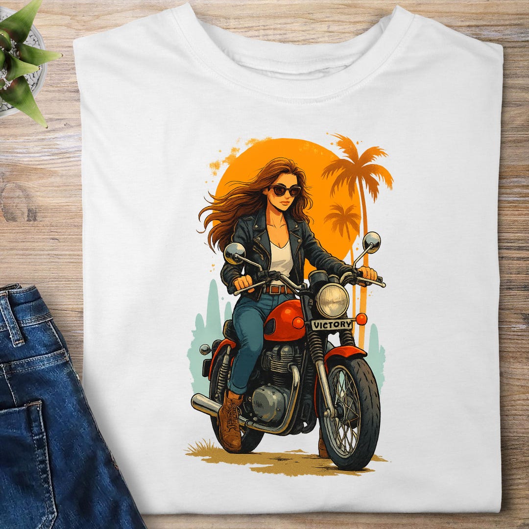 Retro Motorcycle Girl Print PNG: Vintage Biker Woman Illustration - Etsy