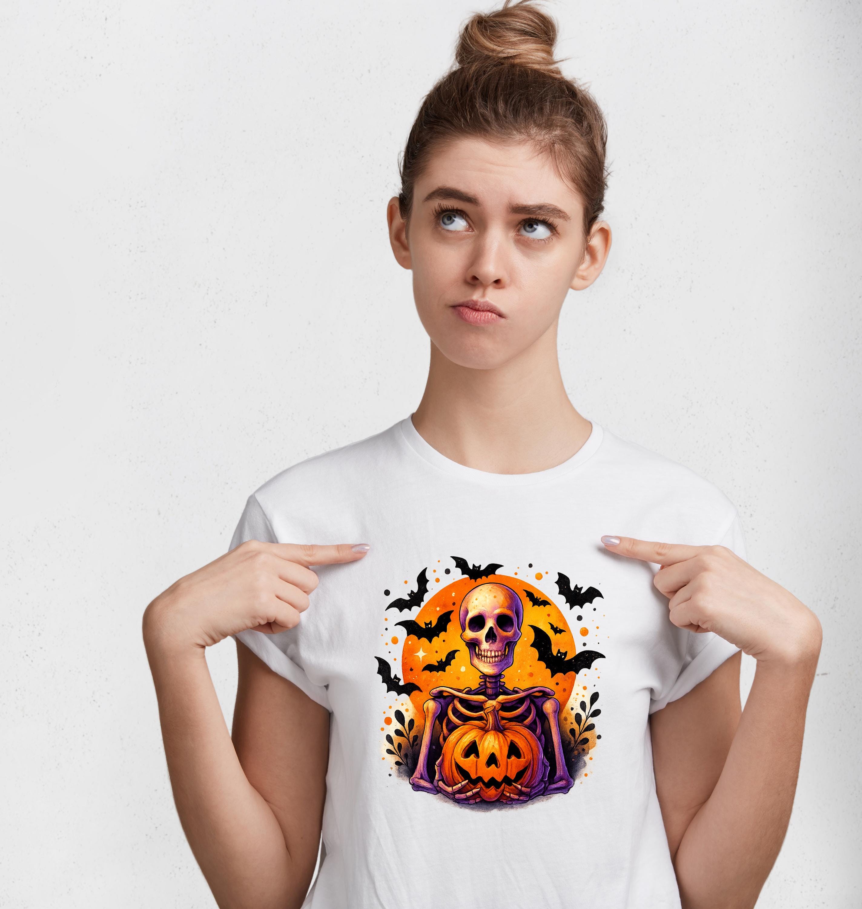 Halloween Skeleton Pumpkin Clipart: Spooky Skull PNG Digital Download ...