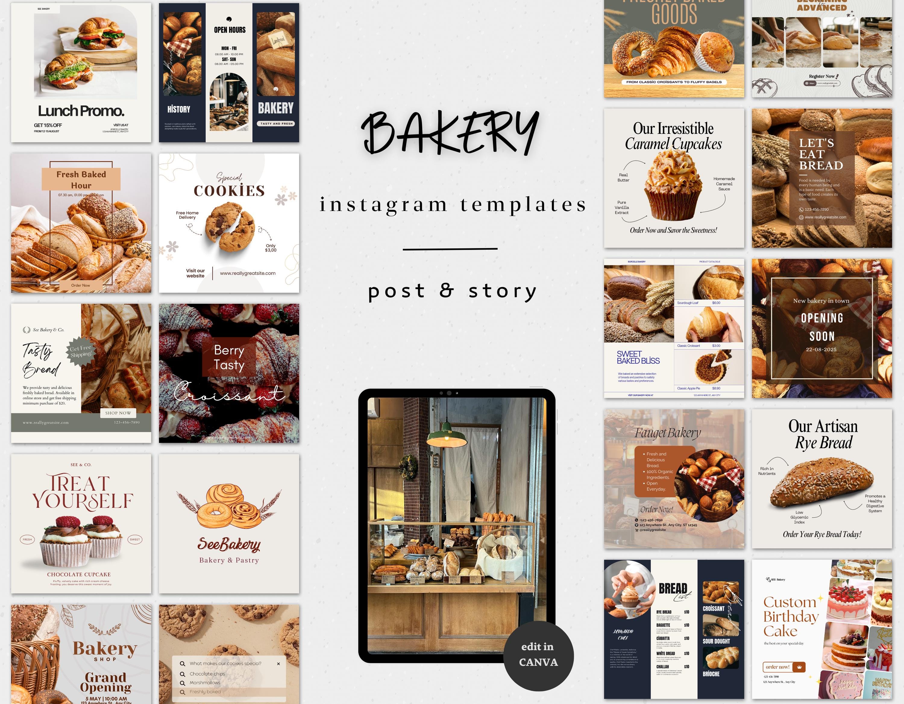 Bakery Instagram Post & Story Template, Bakery and Sweet Shop Templates ...