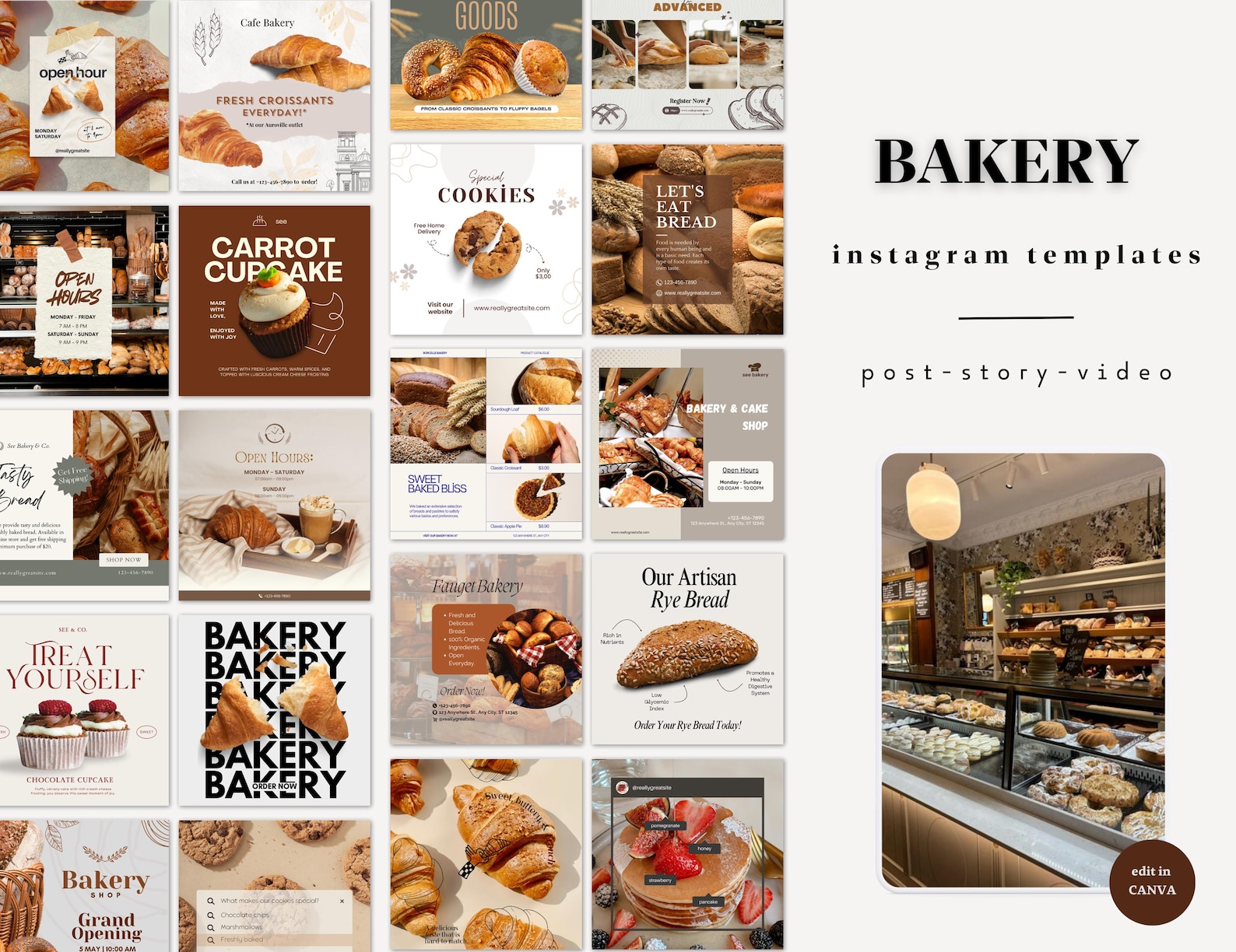 Bakery Instagram Post - Story - Video Template, Bakery and Sweet Shop ...