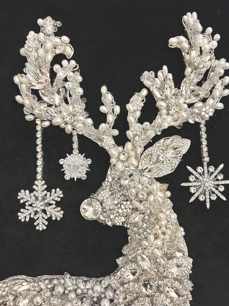 Large OOAK Jeweled Framed Jewelry Art Rhinestone/pearl Deer Facing Left ...