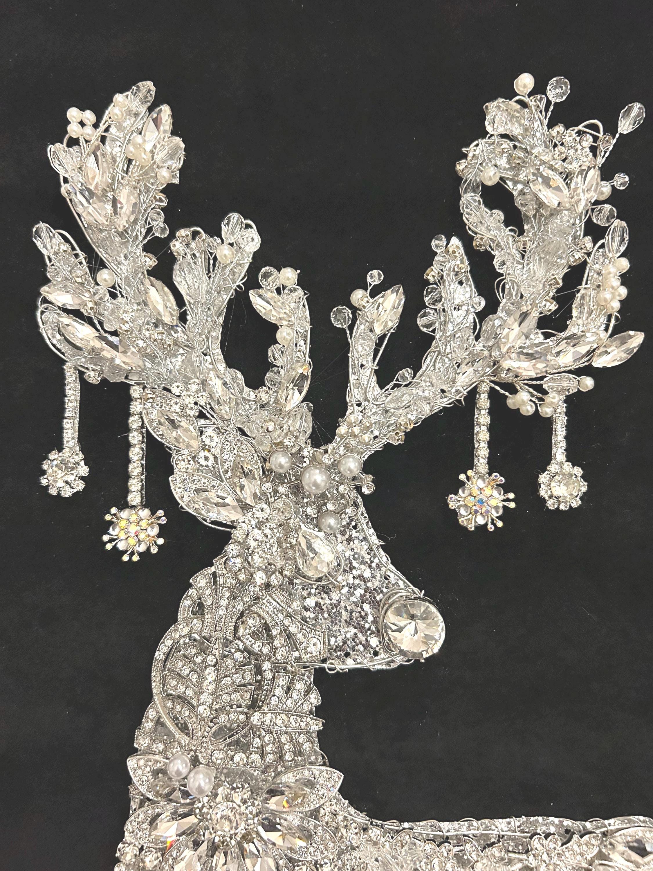 Large OOAK Jeweled Framed Jewelry Art Rhinestone Deer Facing Right - Etsy