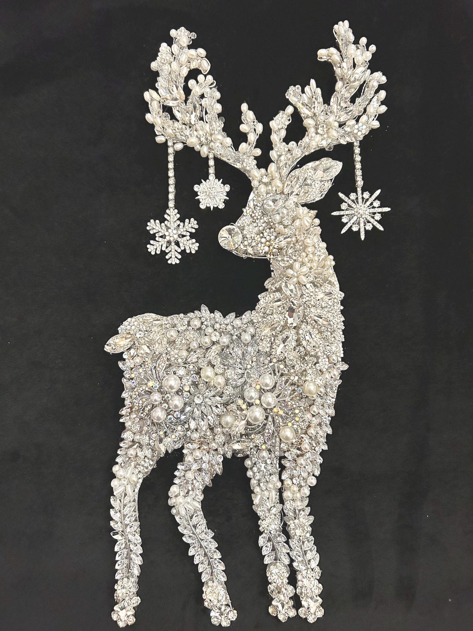 Large OOAK Jeweled Framed Jewelry Art Rhinestone/pearl Deer Facing Left ...