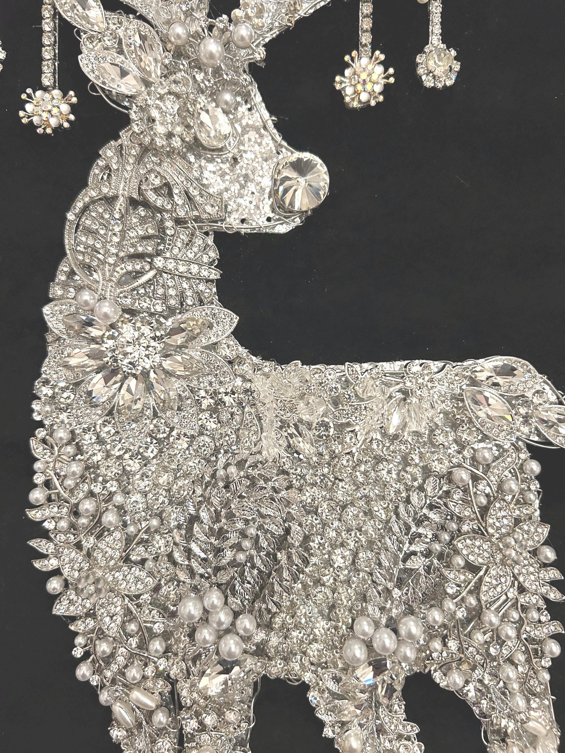 Large OOAK Jeweled Framed Jewelry Art Rhinestone Deer Facing Right - Etsy