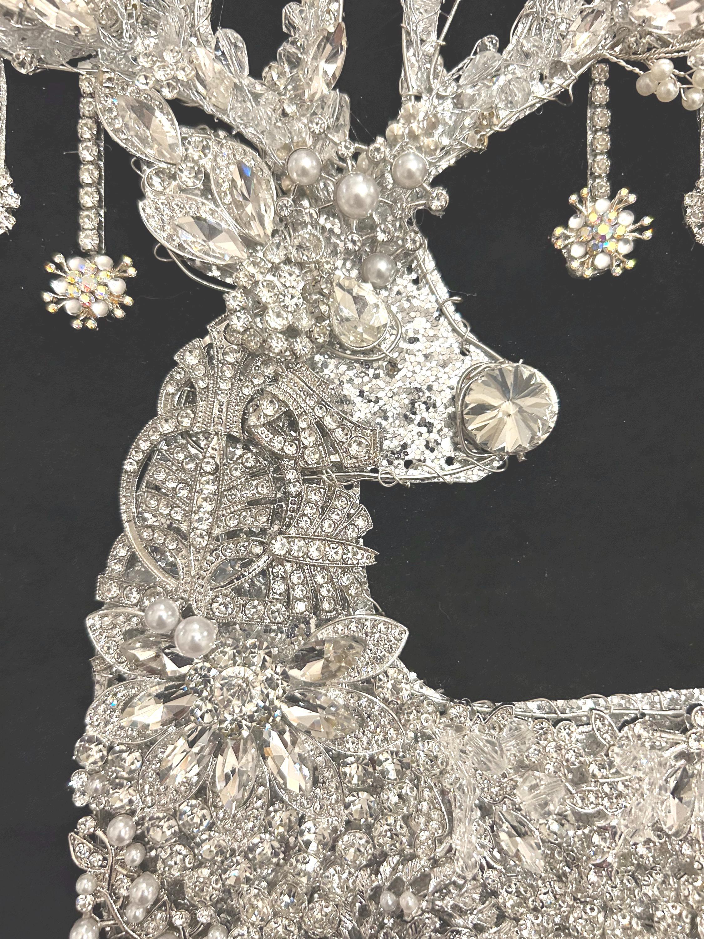 Large OOAK Jeweled Framed Jewelry Art Rhinestone Deer Facing Right - Etsy