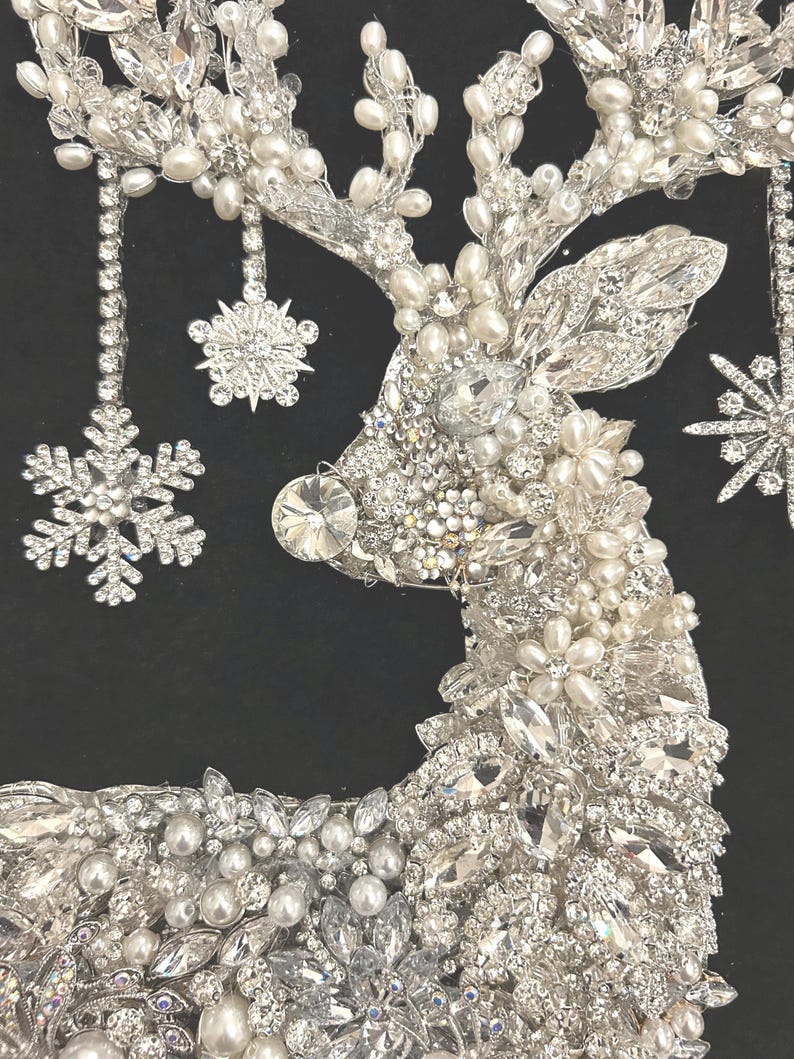 Large OOAK Jeweled Framed Jewelry Art Rhinestone/pearl Deer Facing Left ...