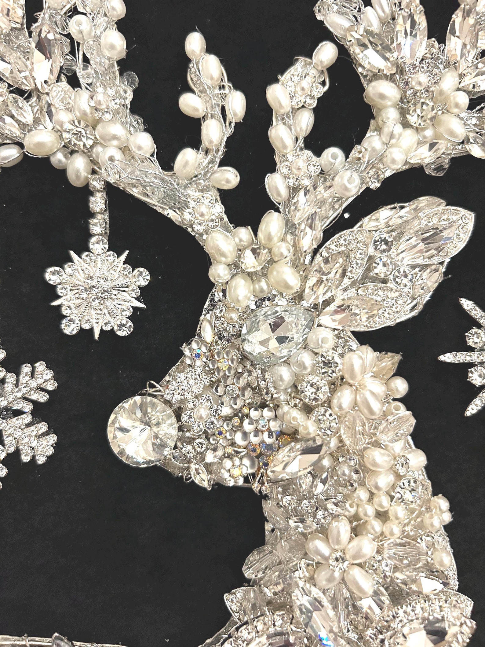 Large OOAK Jeweled Framed Jewelry Art Rhinestone/pearl Deer Facing Left ...